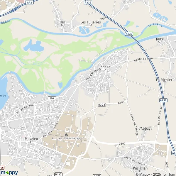 Map Jonage: map of Jonage (69330) and practical information