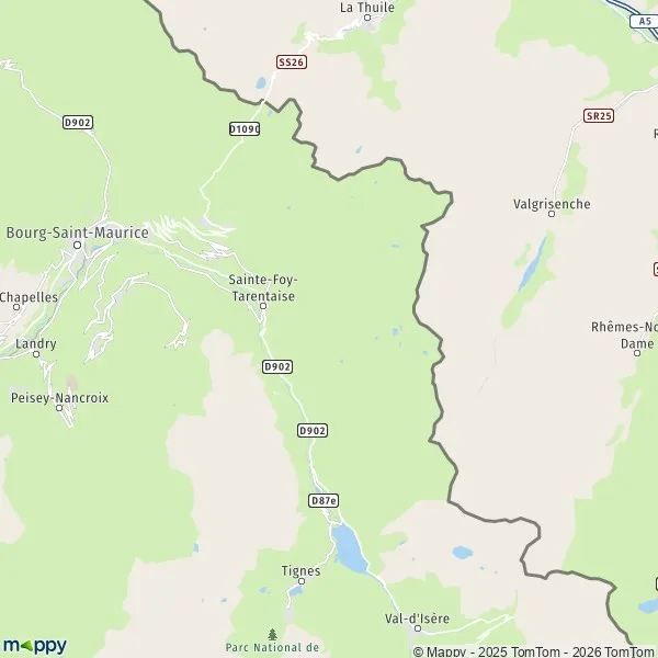 Map Sainte-Foy-Tarentaise: map of Sainte-Foy-Tarentaise (73640) and ...