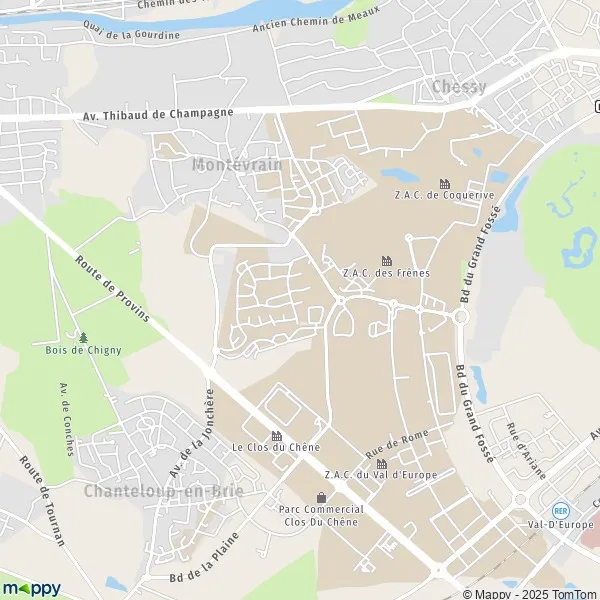 Map Montévrain: map of Montévrain (77144) and practical information