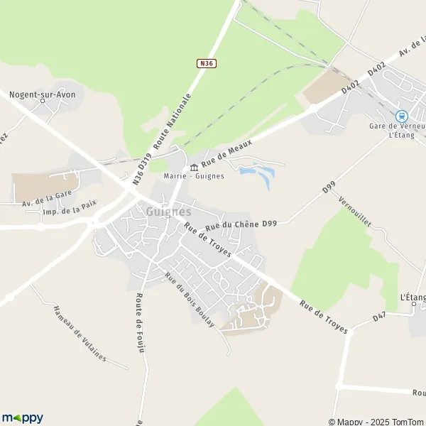 Map Guignes: map of Guignes (77390) and practical information