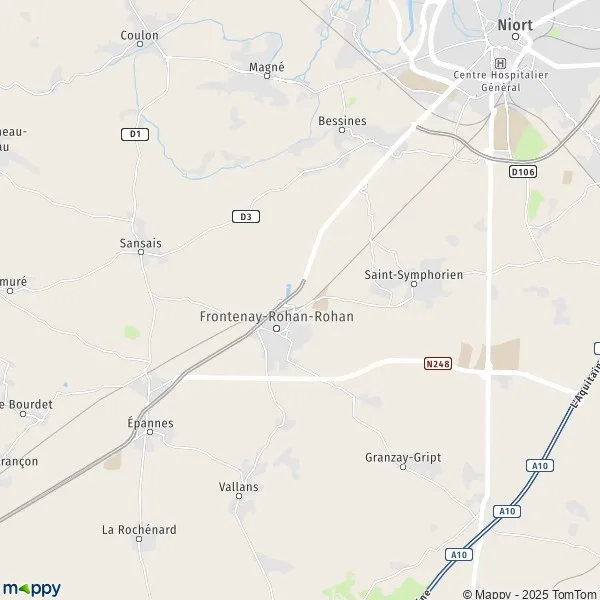 Map Frontenay-Rohan-Rohan: map of Frontenay-Rohan-Rohan (79270) and ...