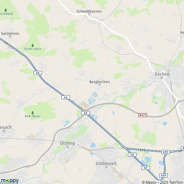 Map Bergkirchen: map of Bergkirchen (82140) and practical information