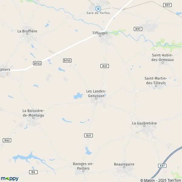 Map Les Landes-Genusson: map of Les Landes-Genusson (85130) and ...