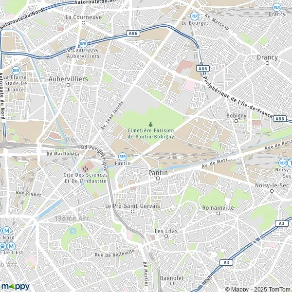 Map Pantin: map of Pantin (93500) and practical information