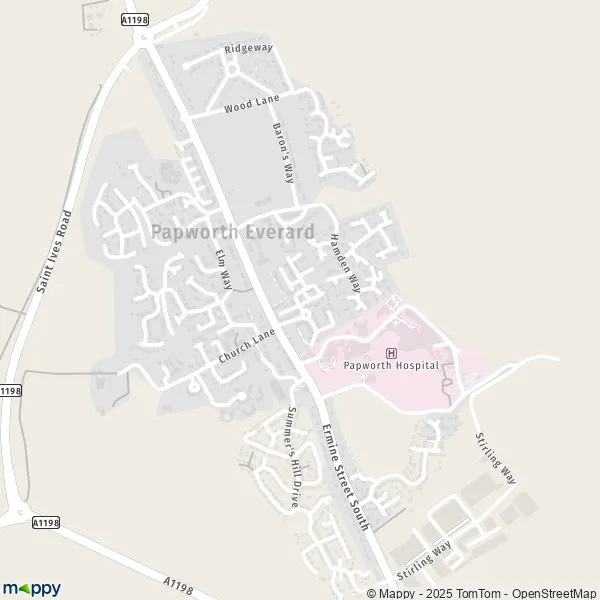 Map Papworth Everard: map of Papworth Everard, South Cambridgeshire ...