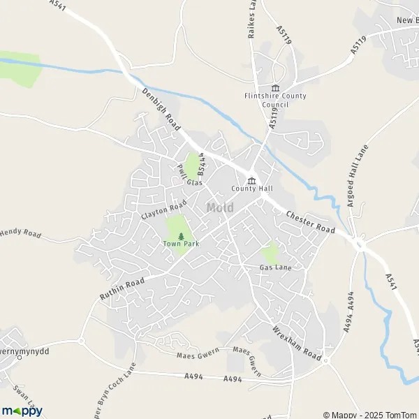 Map Mold: map of Mold, Flintshire CH7 1 and practical information