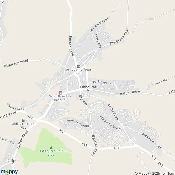 Map Ashbourne: map of Ashbourne, Derbyshire Dales DE6 1 and practical ...