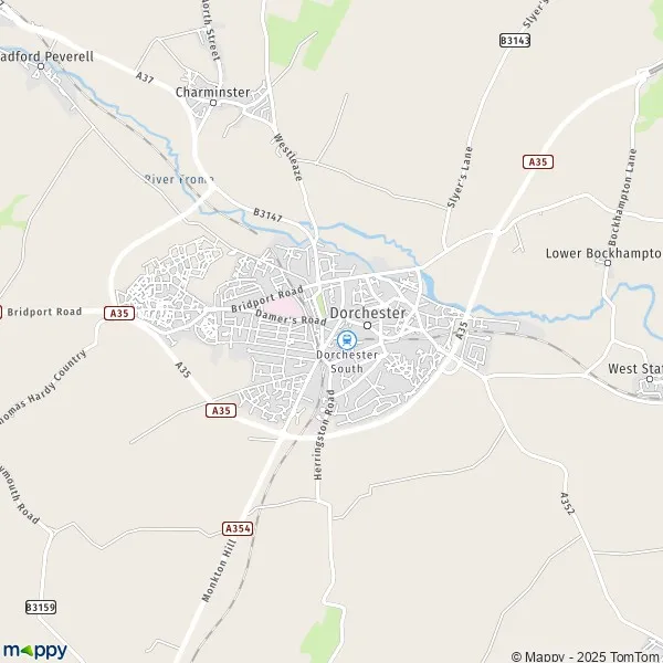 Map Dorchester: map of Dorchester, Dorset DT1 1 and practical information