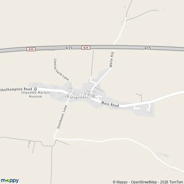 Map Tolpuddle: map of Tolpuddle, Dorset DT2 7 and practical information