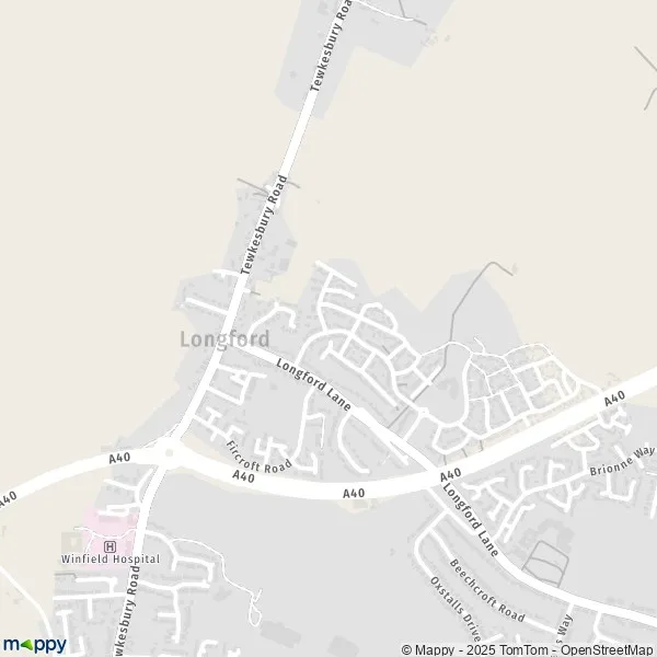 Map Longford: map of Longford, Tewkesbury GL2 9 and practical information