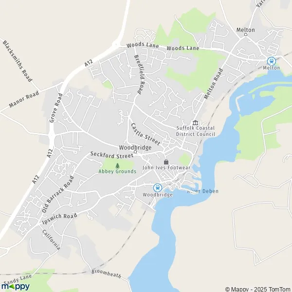 Map Woodbridge: map of Woodbridge, East Suffolk Council IP12 4 and ...
