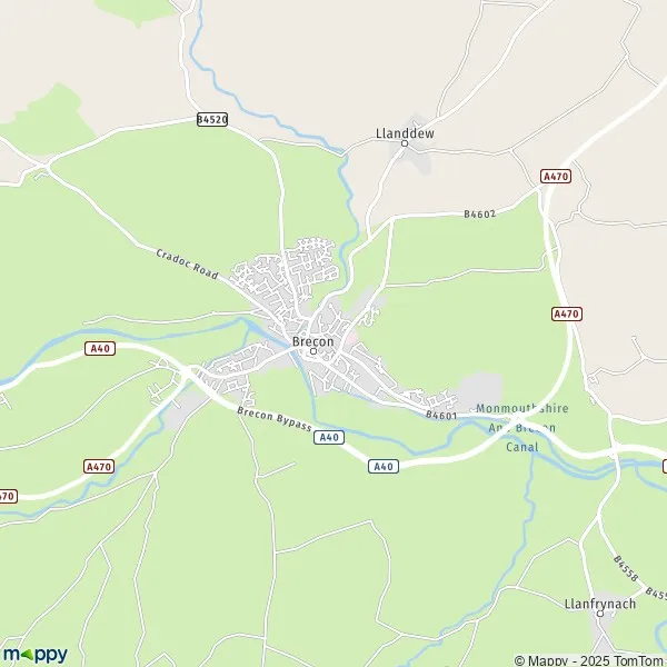 Map Brecon: map of Brecon, Powys LD3 7 and practical information