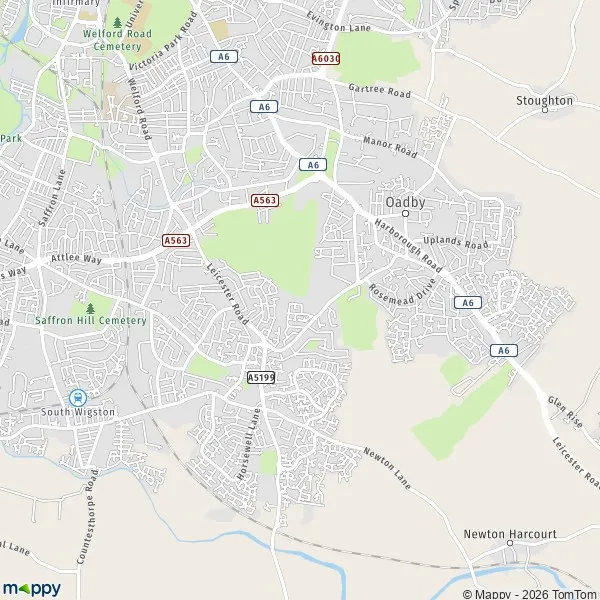 Map Oadby: map of Oadby, Oadby and Wigston LE2 4 and practical information