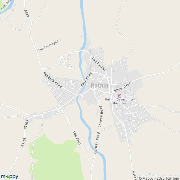 Map Ruthin: map of Ruthin, Denbighshire LL15 9 and practical information