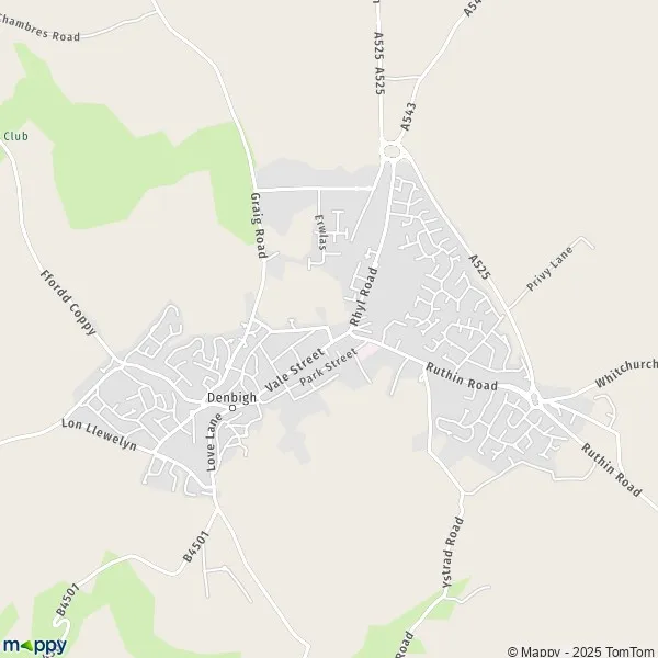 Map Denbigh: map of Denbigh (LL16 3) and useful information