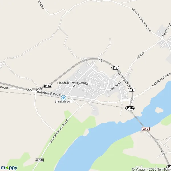 Map Llanfair Pwllgwyngyll: map of Llanfair Pwllgwyngyll, Isle of ...