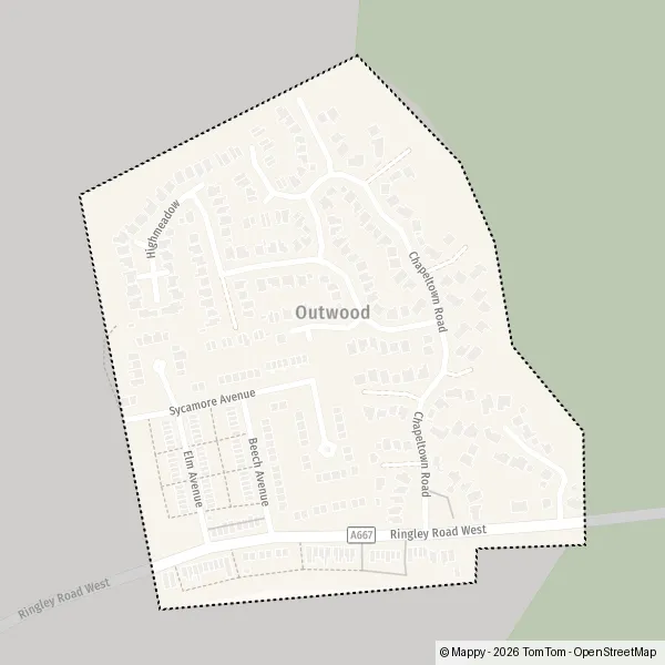 Map Outwood: map of Outwood, Bury M26 1 and practical information