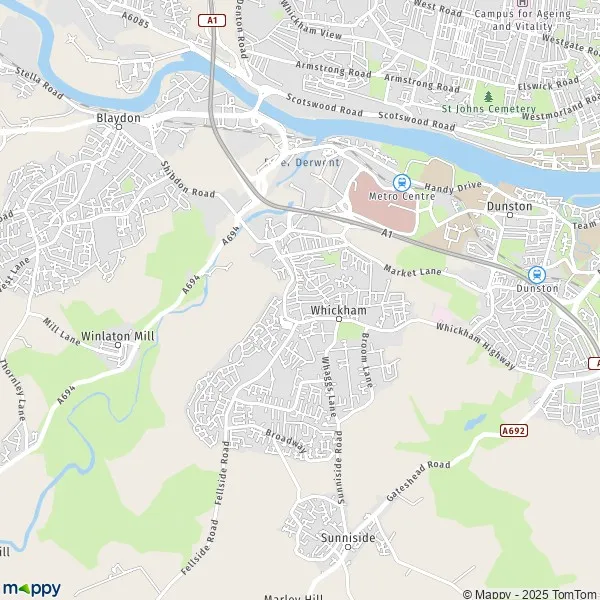 Map Whickham: map of Whickham, Gateshead NE16 4 and practical information