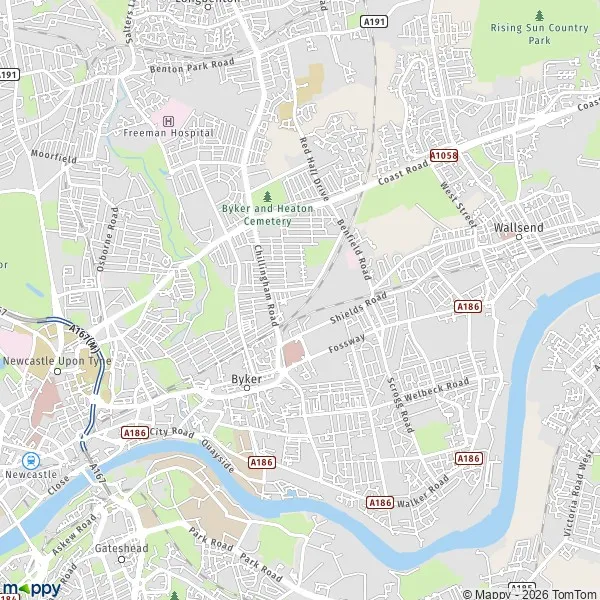 Map Byker: map of Byker (underground), Newcastle Upon Tyne NE6 1PH and ...