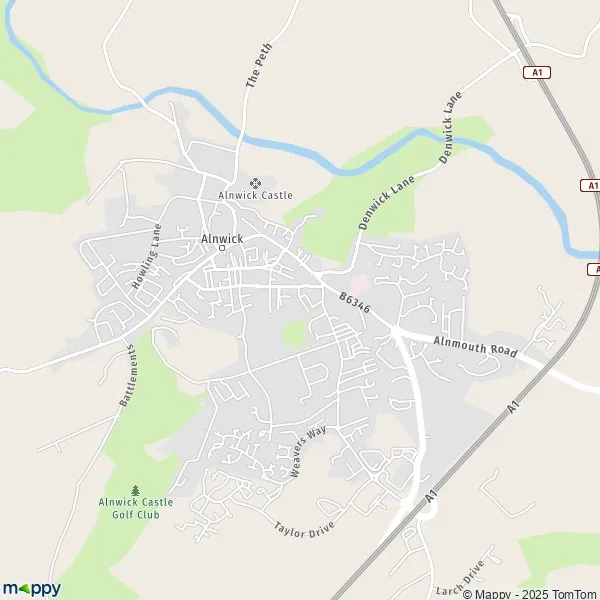 Map Alnwick: map of Alnwick, Northumberland NE66 1 and practical ...