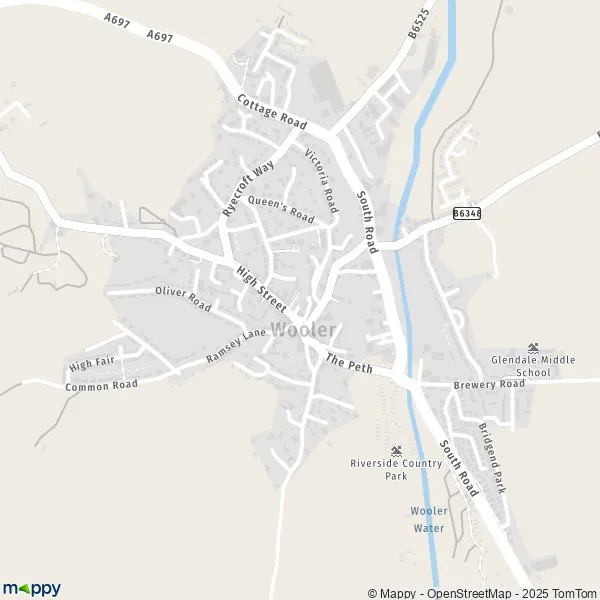 Map Wooler: map of Wooler, Northumberland NE71 6 and practical information