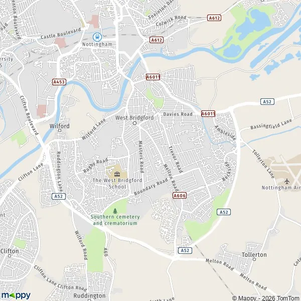 Map West Bridgford: map of West Bridgford, Rushcliffe NG2 7 and ...