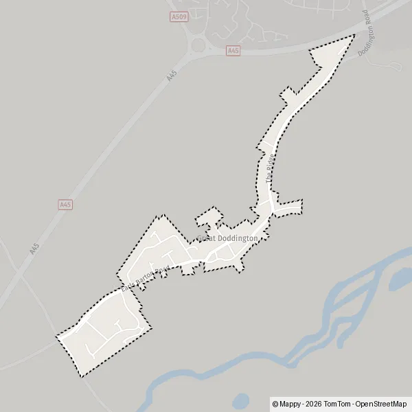 Map Great Doddington: map of Great Doddington, North Northamptonshire ...