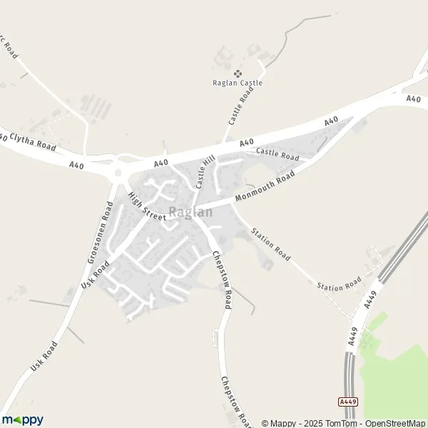 Map Raglan: map of Raglan, Monmouthshire NP15 2 and practical information