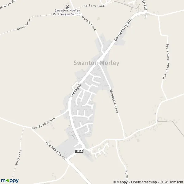 Map Swanton Morley: map of Swanton Morley, Breckland NR20 4 and ...