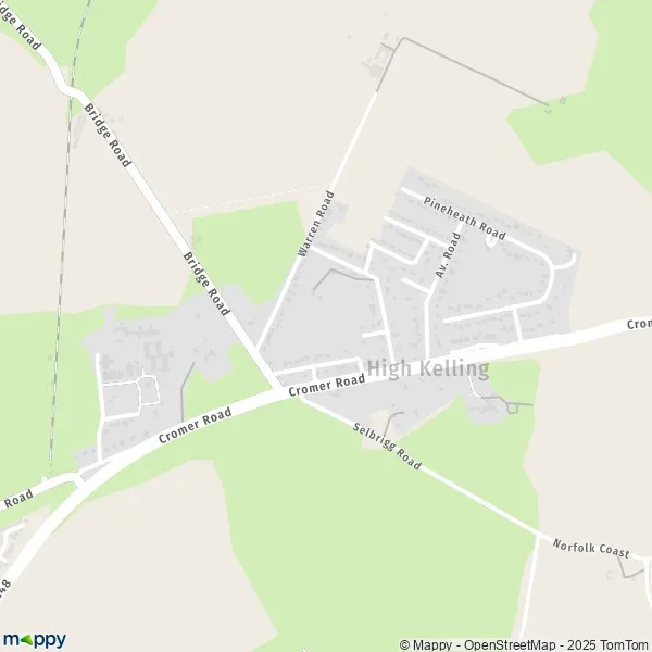 Map High Kelling: map of High Kelling, North Norfolk NR25 6 and ...