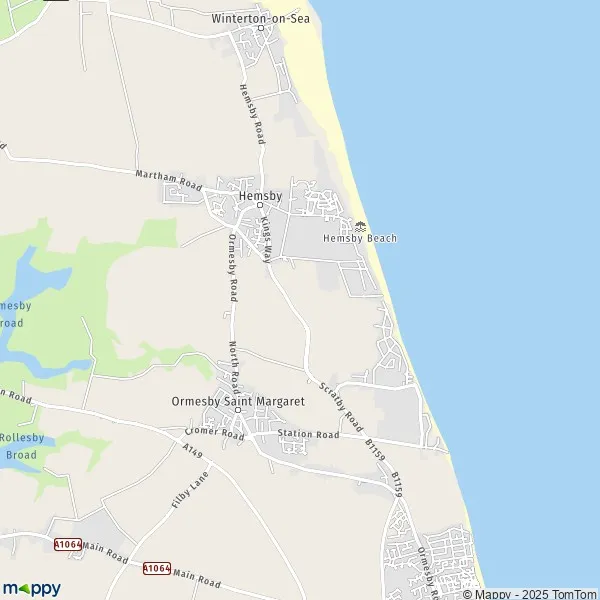 Map Hemsby: map of Hemsby, Great Yarmouth NR29 4 and practical information