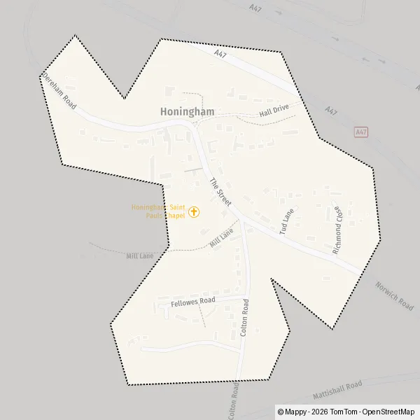 Map Honingham: map of Honingham, Broadland NR9 5 and practical information
