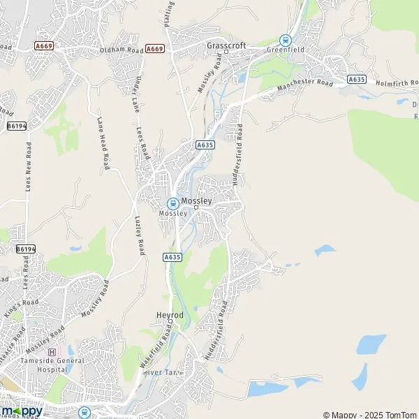 Map Mossley: map of Mossley, Tameside OL5 9 and practical information