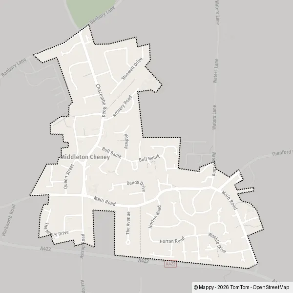 Map Middleton Cheney: map of Middleton Cheney, West Northamptonshire ...