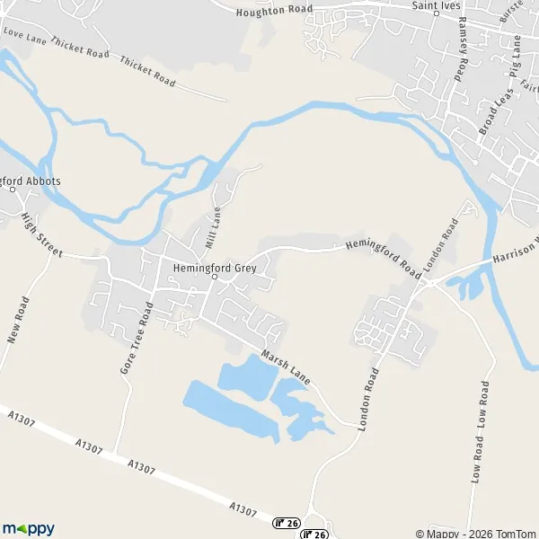Map Hemingford Grey: map of Hemingford Grey, Huntingdonshire PE28 9 and ...