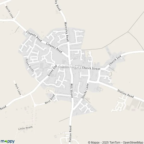 Map Gamlingay: map of Gamlingay, South Cambridgeshire SG19 3 and ...