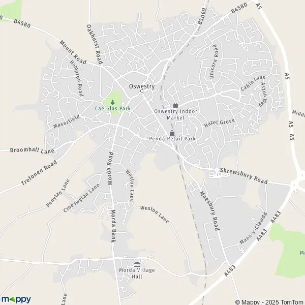 Map Oswestry: map of Oswestry, Shropshire SY11 2 and practical information