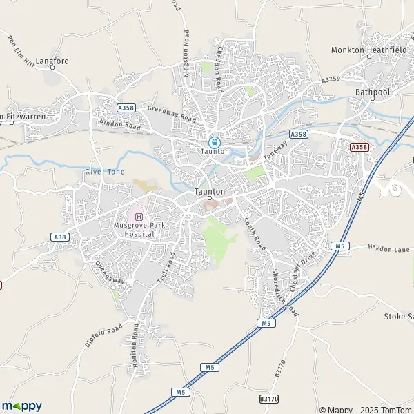 Map Taunton: map of Taunton, South Somerset TA1 1 and practical information