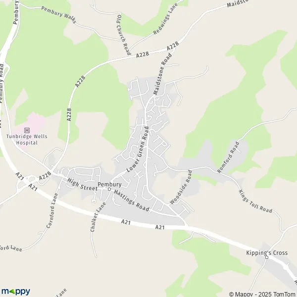 Map Pembury: map of Pembury, Tunbridge Wells TN2 4 and practical ...