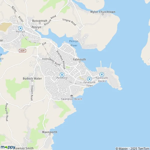 Map Falmouth: map of Falmouth, Cornwall TR11 3 and practical information