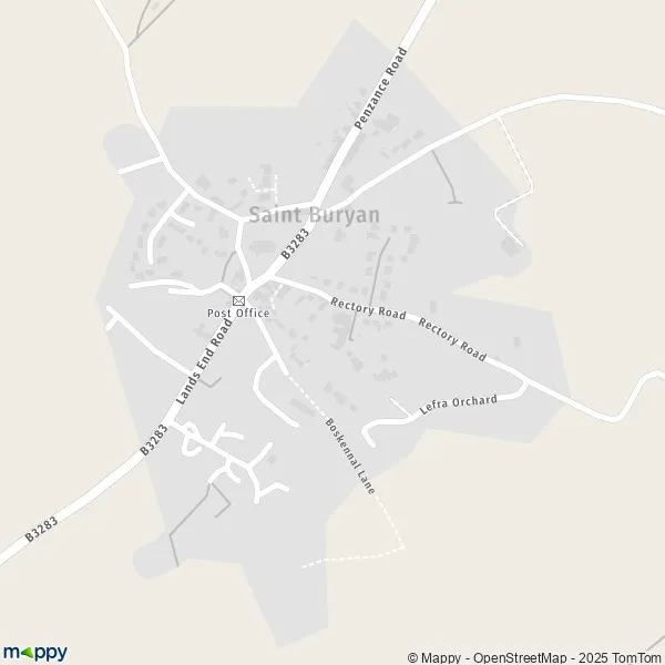 Map Saint Buryan: map of Saint Buryan, Cornwall TR19 6 and practical ...