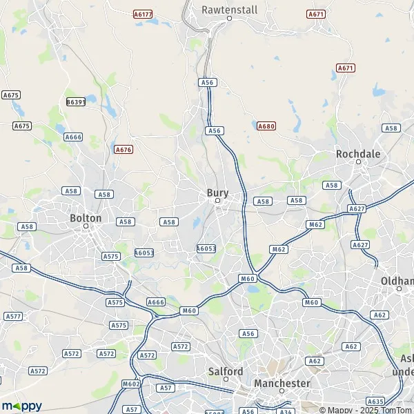 Map Bury: map of Bury (BL0 0) and practical information