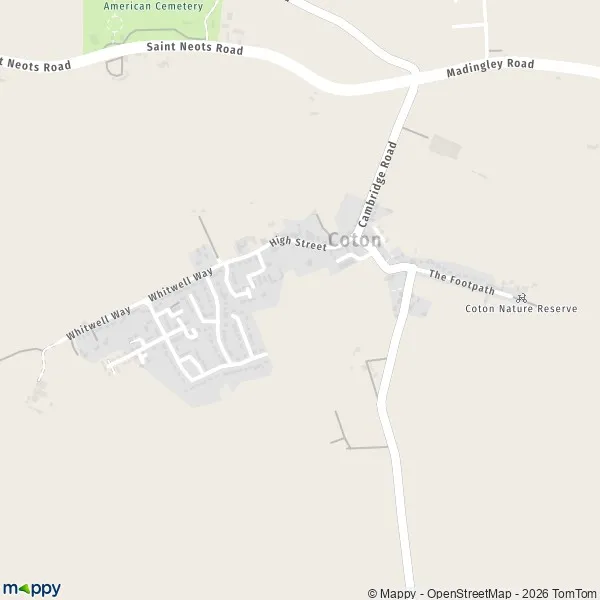 Map Coton: map of Coton (CB23 7) and practical information