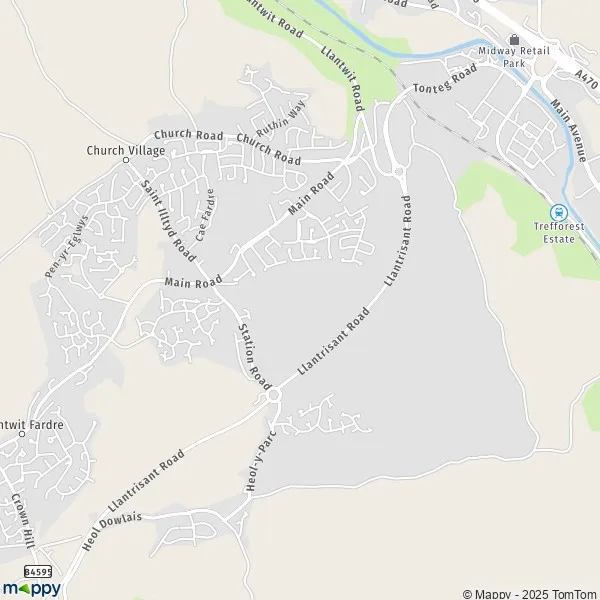 Map Church Village: map of Church Village (CF38 1) and practical ...