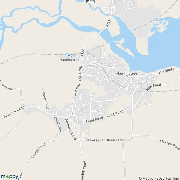 Map Manningtree: map of Manningtree (CO11 1) and practical information