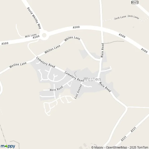 Map Weston: map of Weston (CW2 5) and practical information