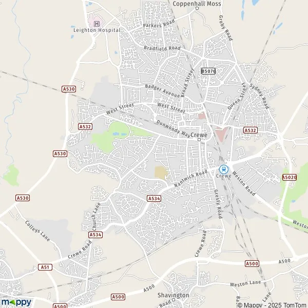 Map Crewe: map of Crewe (CW2 7) and practical information