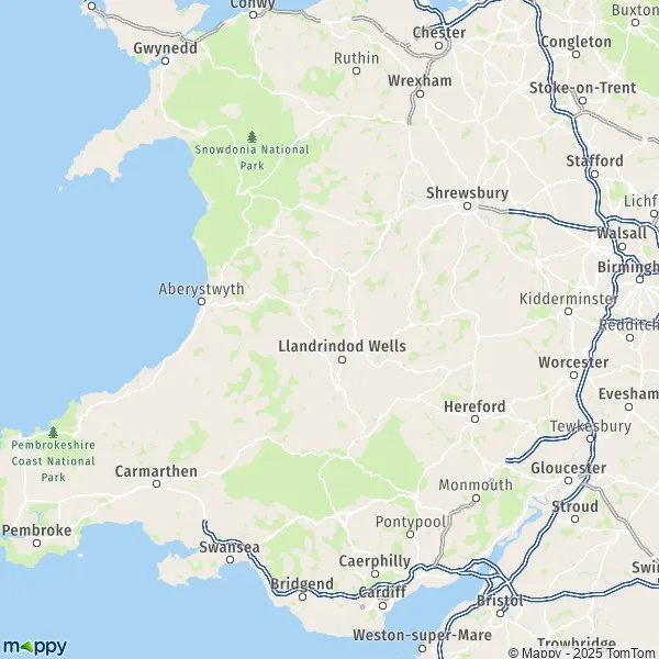 Map of Powys : map of Powys and practical information - Mappy