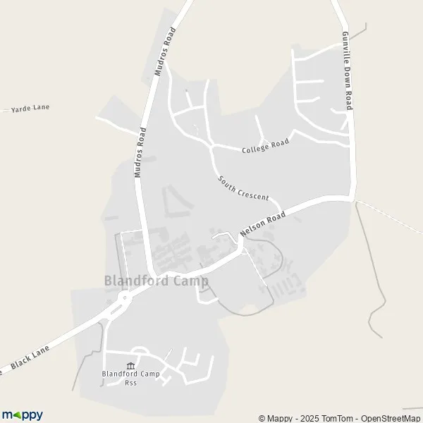 Map Blandford Camp: map of Blandford Camp (DT11 8) and practical ...