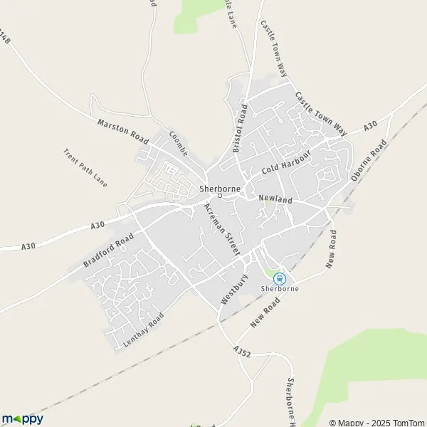 Map Sherborne: map of Sherborne (DT9 3) and practical information